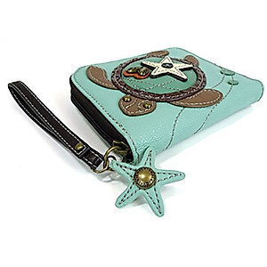 CHALA Zip Around Wallet, Wristlet, 8 Credit Card Slots, Sturdy Pu Leather -Turtle - Blue
