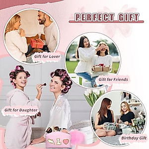 TOPEAST Initial Cosmetic Bag for women, Preppy Makeup Bag Chenille Letter Pouch, Monogrammed Birthday Gifts for Girls, Teen Girl Gifts Trendy Stuff, Pink S