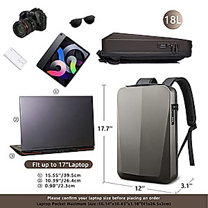 Refutuna Hard shell Laptop Backpack for Men, 17 Inch Anti-theft Waterproof Business Backpack, TSA Lock Gaming Computer Backpack with USB Charging Port Work age:over 15 years old (Titanium)