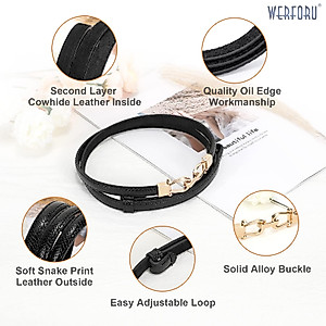 WERFORU Women 3 Pack Skinny Belt for Dress,Thin Waist Belt - Adjustable Leather Belt with Gold Buckle, A-DarkBlack+Brown+White, Fit Waist Size below 37 Inches-