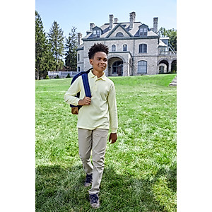 French Toast Big Pique Polo School Uniform Shirt with Long Sleeves for Boys and Girls, Navy, 8