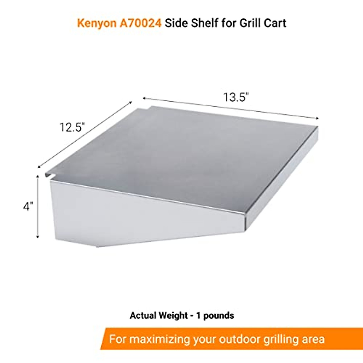 Kenyon A70024 Side Table for Grill Cart, Marine-Grade Stainless Steel Grill Accessory for Use Indoors and Outdoors, Provides Extra Space On The Grill, Easy to Attach and Remove