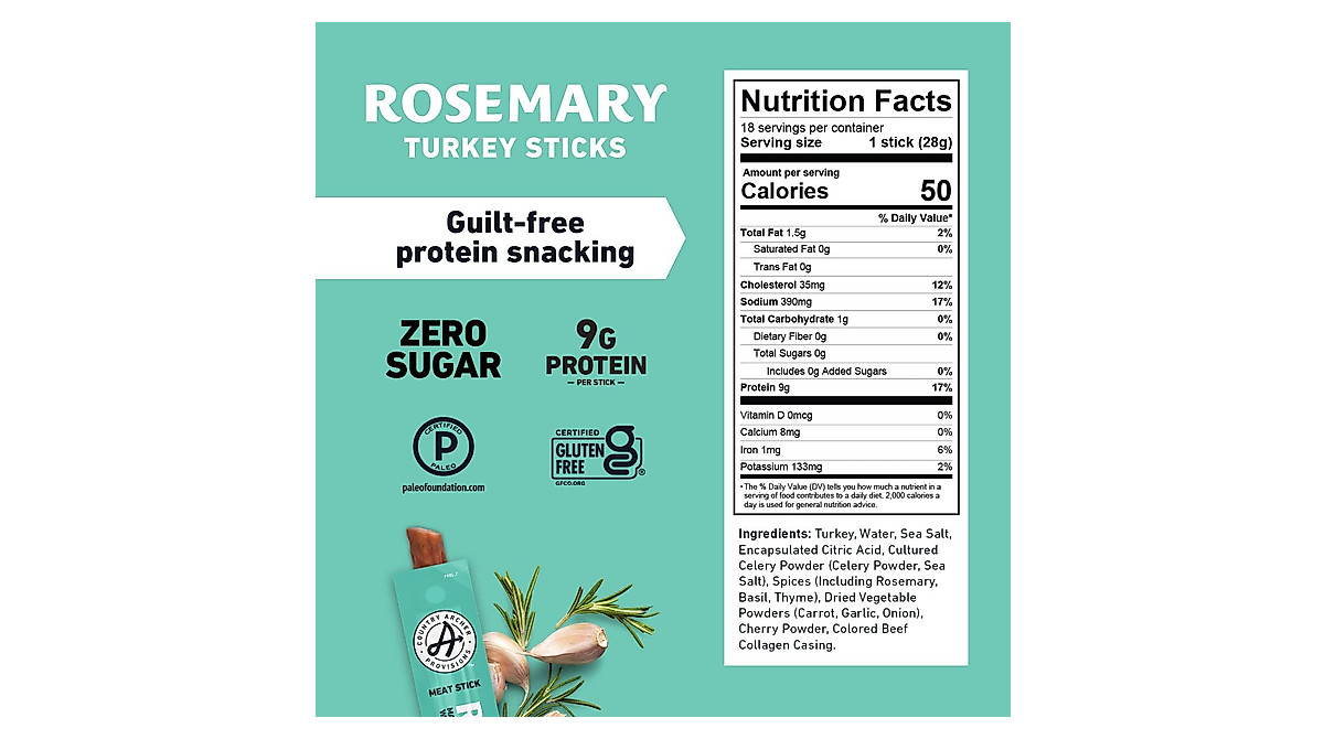 Rosemary Turkey Sticks: Natural High-Protein Snacks