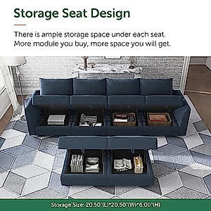 HONBAY Modular Sectional Sofa Convertible U Shaped Couch with Reversible Chaise Velvet Modular Sofa Sectional Couch with Storage Ottoman, Dark Blue