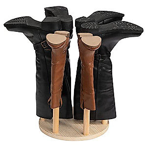 PARANTA Wooden Boots Storage Rack, 3-Pair Tall Boots Holder, Stand-Alone Rotatable Shoe Organizer, Natural