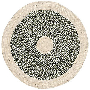 SAFAVIEH Cape Cod Collection 5' Round Green / Natural CAP210Y Handmade Braided Jute & Cotton Area Rug