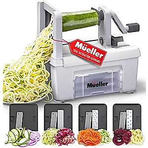 Mueller Pro Multi-Blade Spiralizer, Zucchini Noodle Maker, Vegetable Slicer Zester Chopper Dicer, ProQuality, Only Model to Make Round Veggie Pasta, Not Flat Julienne Noodles