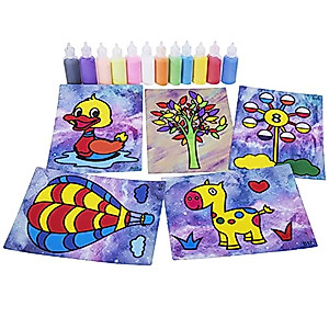 Berry President Sand Painting Cards Art Kids Coloring DIY Paper Craft Kit with 12 Bottles Colored Sand for 4 5 6 7 Year Old Children Kids (12 Bottles, Green)