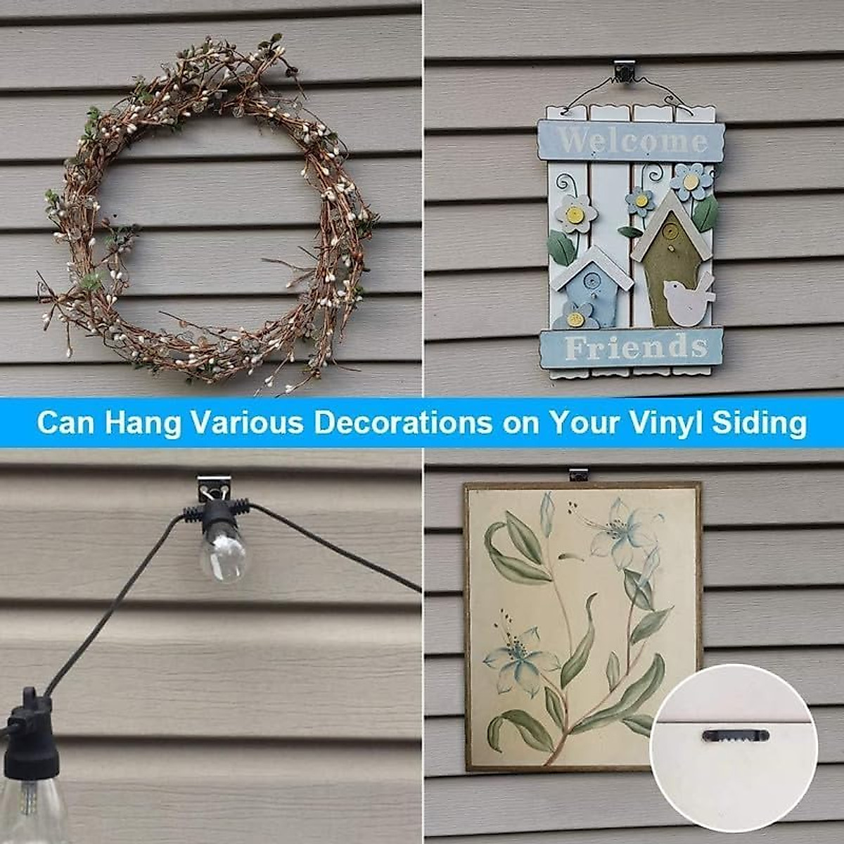 Gasuio 2024 New Vinyl Siding Hooks for Hanging Outdoor, Upgrade Heavy Duty Stainless Steel Hooks for Siding, No Hole Need Vinyl Siding Hooks Hangers for Hanging Outdoor Home Decor (#A1, 10PCS)