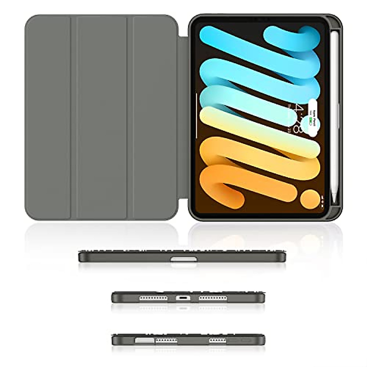 Soke New iPad Mini 6 Case 2021 with Pencil Holder - [Full Body Protection + 2nd Gen Apple Pencil Charging + Auto Wake/Sleep], Soft TPU Back Cover for 2021 iPad Mini 6th Generation 8.3 inch(BookBlack)