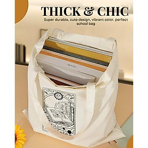 AUSVKAI Canvas Tote Bag Aesthetic for Women, Cute Sun&book Reusable Cotton Bags for Beach Grocery Gifts