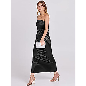 ANRABESS Women Summer Wedding Guest Maxi Dress Strapless Satin Tube Bodycon Backless Cocktail Formal Dresses 2025 Spring Black