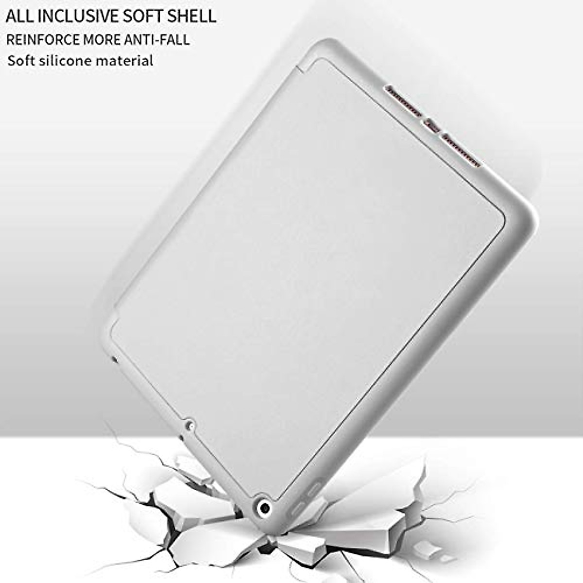 Aoub Case for iPad Mini 5 2019 with Pencil Holder, Slim Lightweight Trifold Stand Smart Cover, Soft TPU Back Cover Case for iPad Mini 5th Generation 7.9 inch, Auto Sleep/Wake (Gray White)