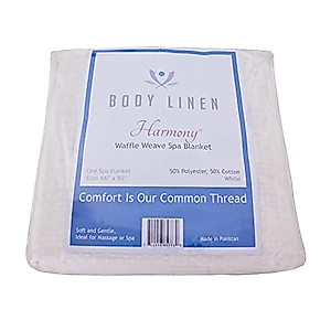 Body Linen Waffle Weave Massage Table Blankets Soft and Stylish 50/50 Polyester-Cotton Blend - 66 by 90 inches - Available in White, Natural and Gray - 10 Pack White