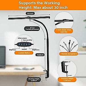 selfila LED Desk Lamp with Clamp - Architect Desk Lamp Swing Arm Task Light 360 ° Rotation Gooseneck Desktop Lighting for Office Home Workbench Drafting Reading