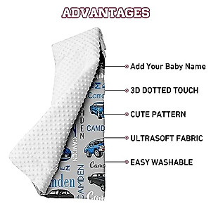 Lanleay Baby Security Blanket for Girls Boys: Personalized Baby Girl Blanket with Car Design - Custom Name Plush Minky Blanket with Baby Name(30”x40)