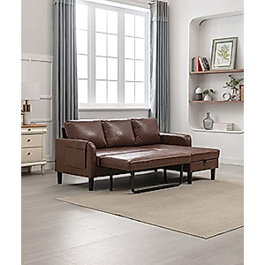 Eafurn L-Shaped Sectional Sofa w/Pull Out Bed & Storage Space,Comfy Sleeper Couch with Chaise, 3-seat Upholstered Convertible Corner Sofa & Couches, Suitable for Living Room