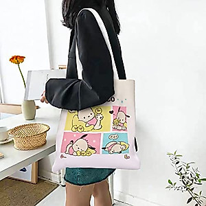 LKUZLOH Anime Canvas Tote Bag for Women Cute Shopping Bag ​Kawaii Shoulder Handbag Gym Bag For School Work