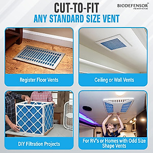 Biodefensor Air Vent Filter Kit - Made in USA Large 90"x20" MERV 6 Electrostatic Roll, Cut to Fit All Floor Registers, Grilles, Ceiling, Wall HVAC Furnce Vents - Includes Adhesive Hook Tape, Prep Pad
