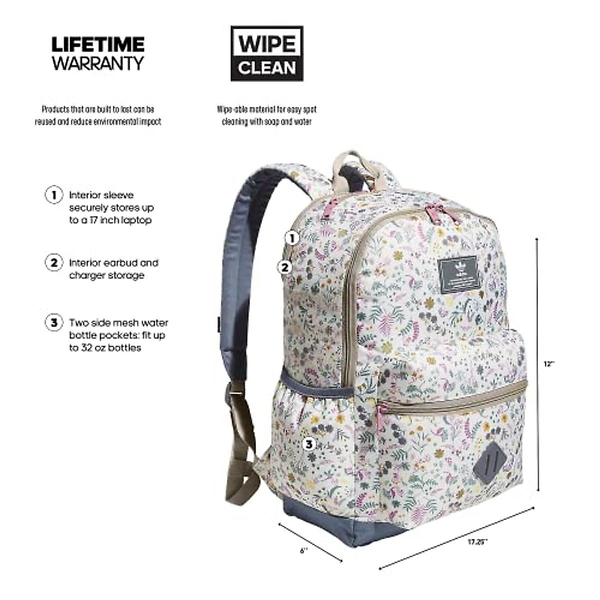 adidas Originals National 3.0 Backpack, Woodland Floral Chalk White/Wonder Beige/Onix Grey, One Size