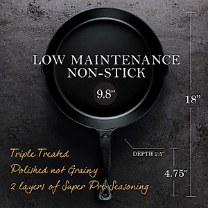 Fresh O2 Pre-Seasoned Cast Iron Skillet - 12 Inch (11 Inch Bottom) Cast Iron Grill Pan w/Cooking Ridges - Camping Accessories for Cooking - Home & Kitchen Accessories - Culinary Gifts for Chefs