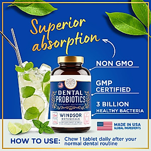 Oral Probiotics for Teeth and Gums - 3BN CFU Lactobacillus Salivarius Acidophilus Rhamnosus Streptococcus - Bad Breath Treatment for Adults - 45 Chewable Mint Dental Probiotic Tablets for Women & Men