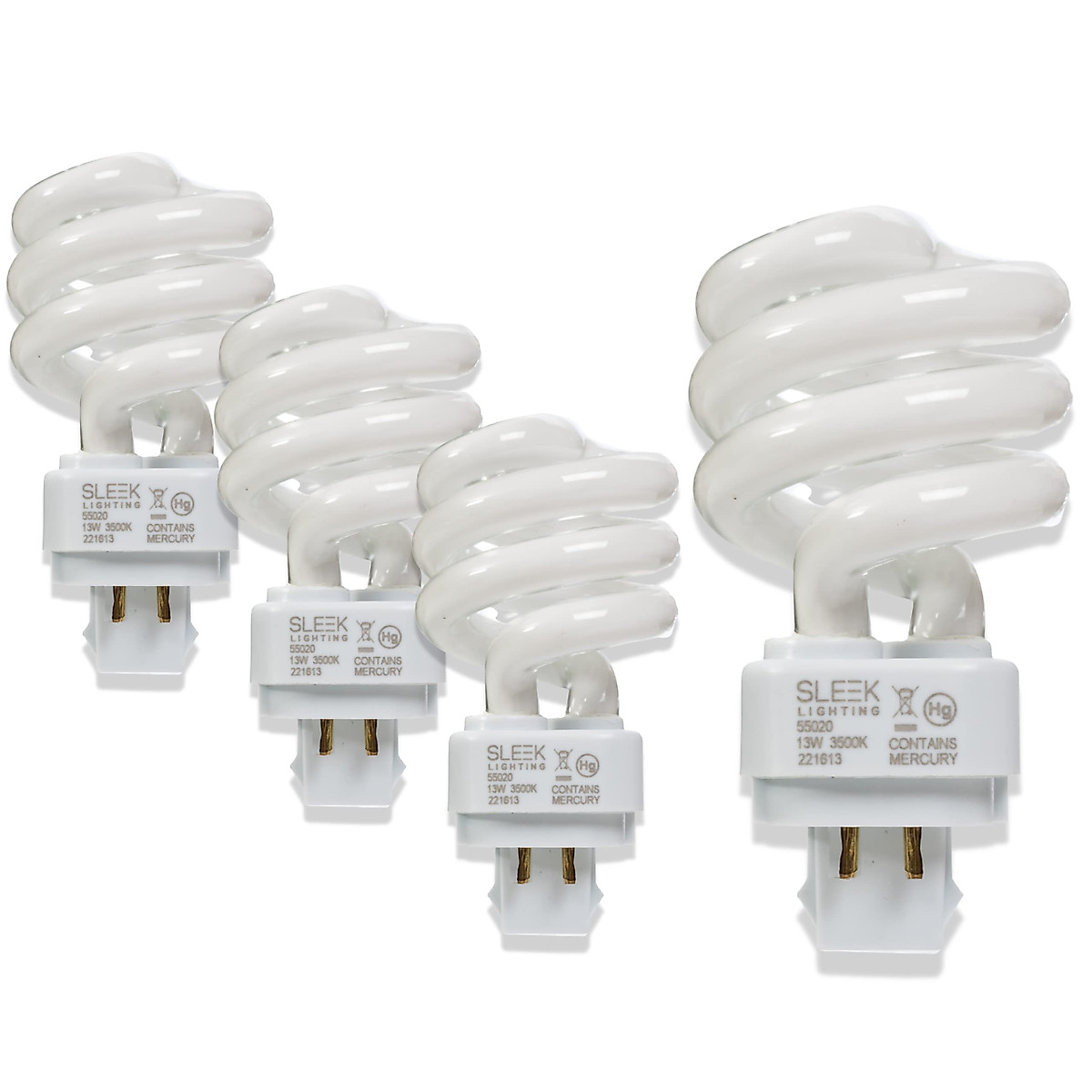 SLEEKLIGHTING 13 Watt T3 Spiral CFL 4 Pin G24Q-1 Base Light Bulb 3500K 800lm - Compact Fluorescent -Neutral White Light 4pack