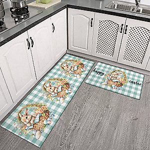 Nutksea Sunflower Kitchen Decor Rug Set 2 Pieces Waterproof Runner Rugs Washable Apply to Kitchen Sink or Laundry, Sunflower Decorations Indoor Floor Mat 17"x47"+17"x30"