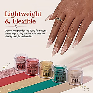 AZUREBEAUTY 29 Pcs Dip Powder Nail Kit Starter, Fall Limited Orange Glitter Red Green 20 Colors Acrylic Dipping Powder Liquid Set with Base/Top Coat for French Nails Art Manicure Beginner DIY Salon