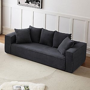 KEVINSPACE 89''Modern Sofa Couch for Living Room 3 Seater Comfy Sofa Corduroy Sofa Couches with 5 Pillows, All-Foam Sofa, NO Frame. No Assembly Required Sofa for Small Space, Apartment Black 22'' H