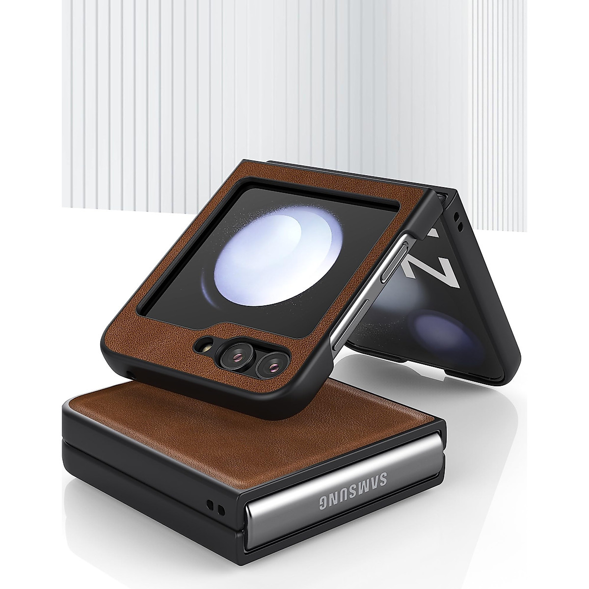 Cresee Case for Samsung Galaxy Z Flip 5 (2023) PU Leather Back & Hard PC Bumper Phone Case for Galaxy Z Flip 5 5G - Brown