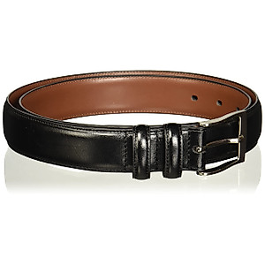 Perry Ellis Hc Milled Big and Tall Men's Leather Belt, with Stitched Edges, Two Loops and Antique Silver Prong Buckle, 001 Black, 38