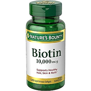 Nature's Bounty Biotin 10000 mcg, Supports Healthy Hair, Skin and Nails- Rapid Release Softgels- 120 Ct.,