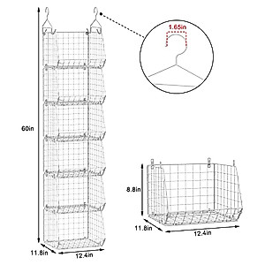 X-cosrack 6 Tier Closet Hanging Organizer, Clothes Hanging Shelves with 4 Hanging Hooks 5 S Hooks, Wire Storage Basket Bins, for Clothing Sweaters Shoes Handbags Clutches Accessories Patent Design