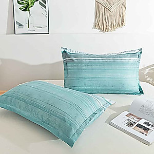 Queen Size Comforter Set, Teal, Gray and Blue Striped Pattern Print Reversible Down Alternative Bed Sets - 90 x 90 3PC Soft Microfiber Duvet Sets Modern Abstract Bedding in a Bag for Women Men, Grey