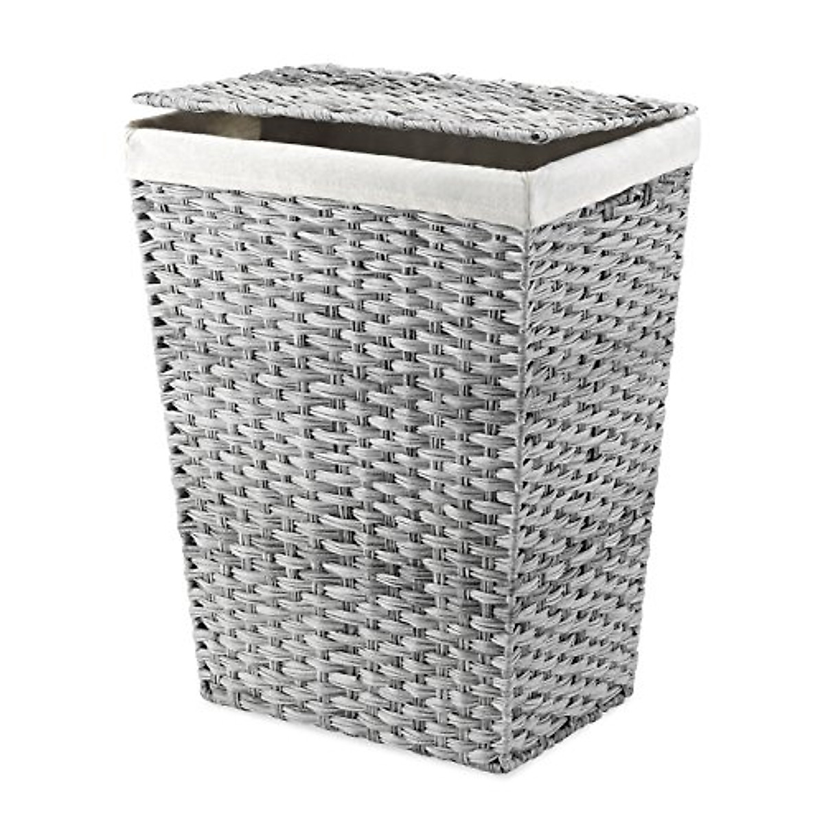 Whitmor Liner and Lid Laundry Hamper, Gray Wash & Split Rattique Small Shelf Tote-Gray Wash