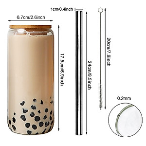 Fenspeed 2pcs Glass Cups with Lids and Straws Beer Can Drinking Glasses Set 20oz Iced Coffee Glasses Reusable Travel Tumbler Cup for Boba Smoothie Juice