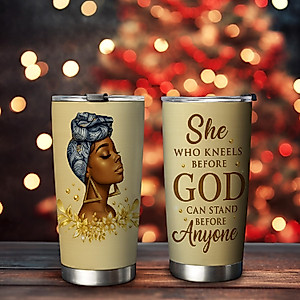 20oz Black Queen Black Women Faith Tumbler, Stand before Anyone, Religious, Christian Gifts, Coffee Thermos for Women, Stainless Steel Double Wall Vacuum Insulated Coffee Mug, Travel Cup with Lid