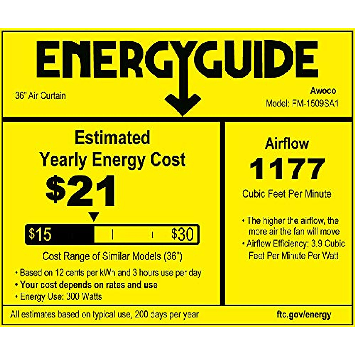 Awoco 36" Super Power 1 Speed 1200 CFM Commercial Indoor Air Curtain, 120V Unheated, ETL & UL Certified to Meet NSF 37 Food Service Standard