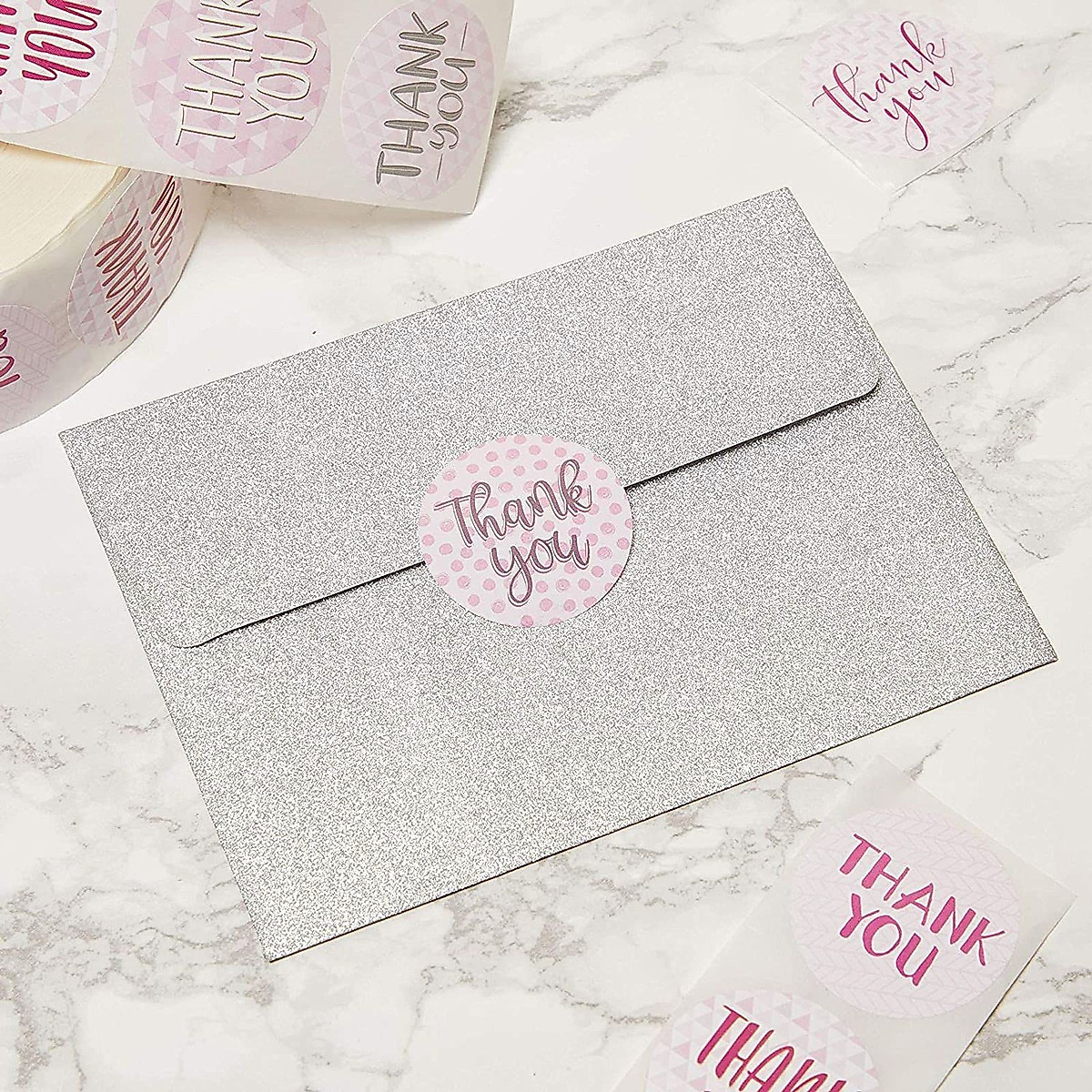 Pink Thank You Sticker Roll, Round Labels (1.5 Inches, 1000 Pack)
