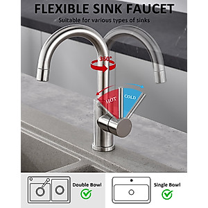 Tohlar Brushed Nickel Bar Sink Faucet Single Handle, Single Hole Bathroom Sink Faucet with Sprayer, Prep Wet Small Faucet for Kitchen/RV/Vanity, Bathroom Faucet with Swivel Spout & Pop Up Drain