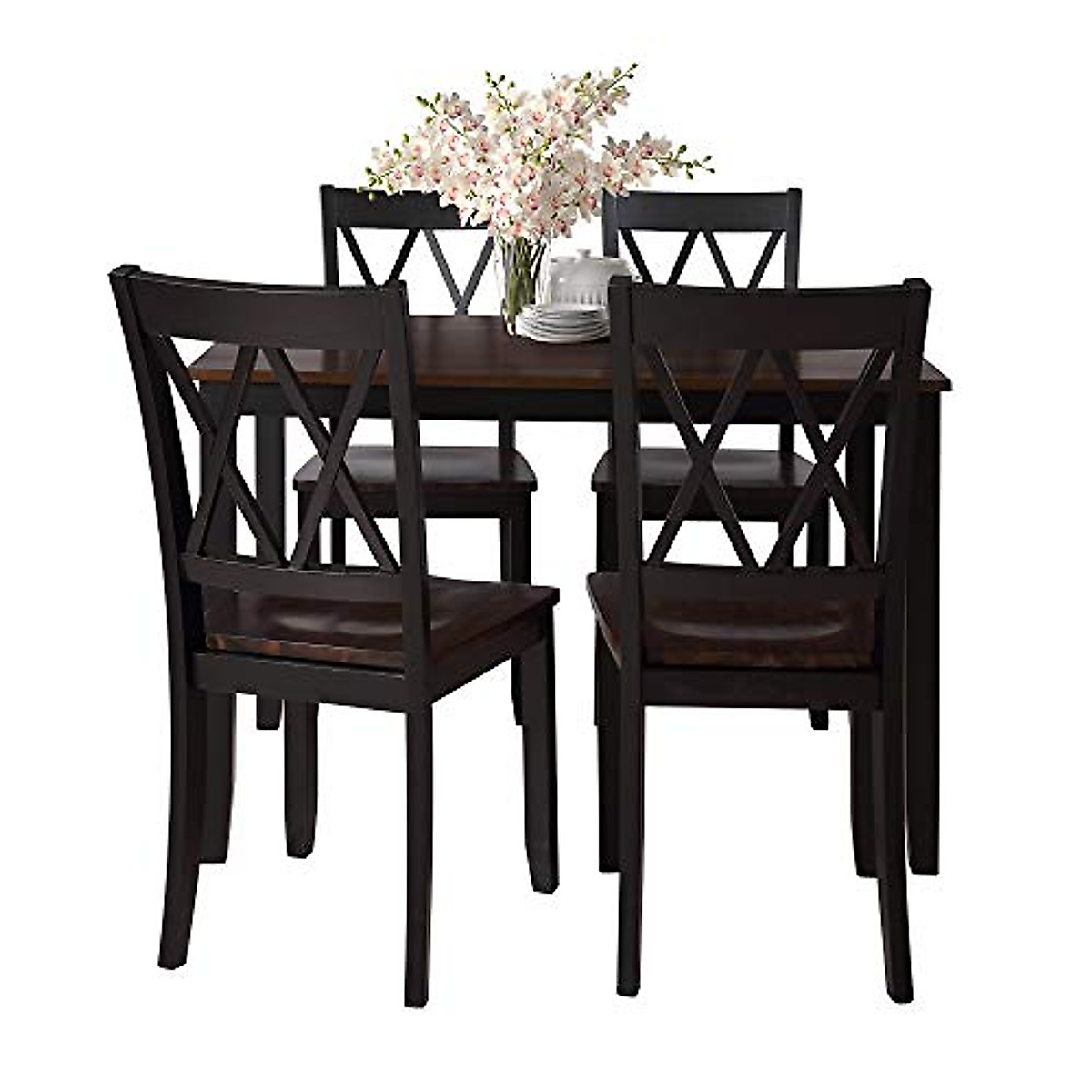 Knocbel 5-Piece Wood Dining Table Set, Elegant Home Kitchen Table with 4 Pcs Comfort High Backrest Chairs (Black with Cherry)