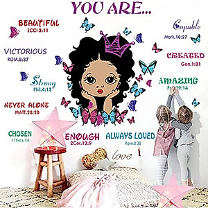 Black Girl You Are Beautiful Inspirational Quote Wall Decal with Butterflies Motivational Saying Positive Sticker Decor African American Girl Bedroom Wall Sticker for Baby Bedroom Wall Art Decoration for Kid Toddler Room.