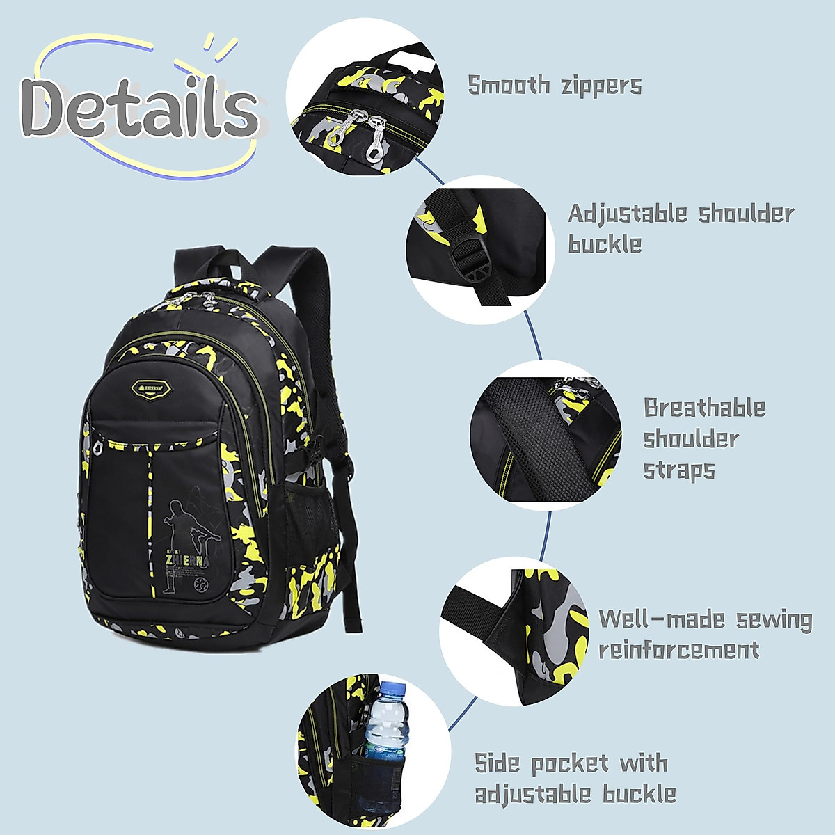 Camo-Print Primary School Backpack and Lunch-Bag Set for Boys Camouflage Elementary Bookbag Rucksack Waterproof