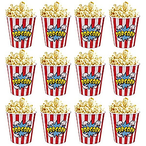 Tebery 12 Pack Plastic Popcorn Tubs Reusable Popcorn Containers Stackable Buckets With Fun Design