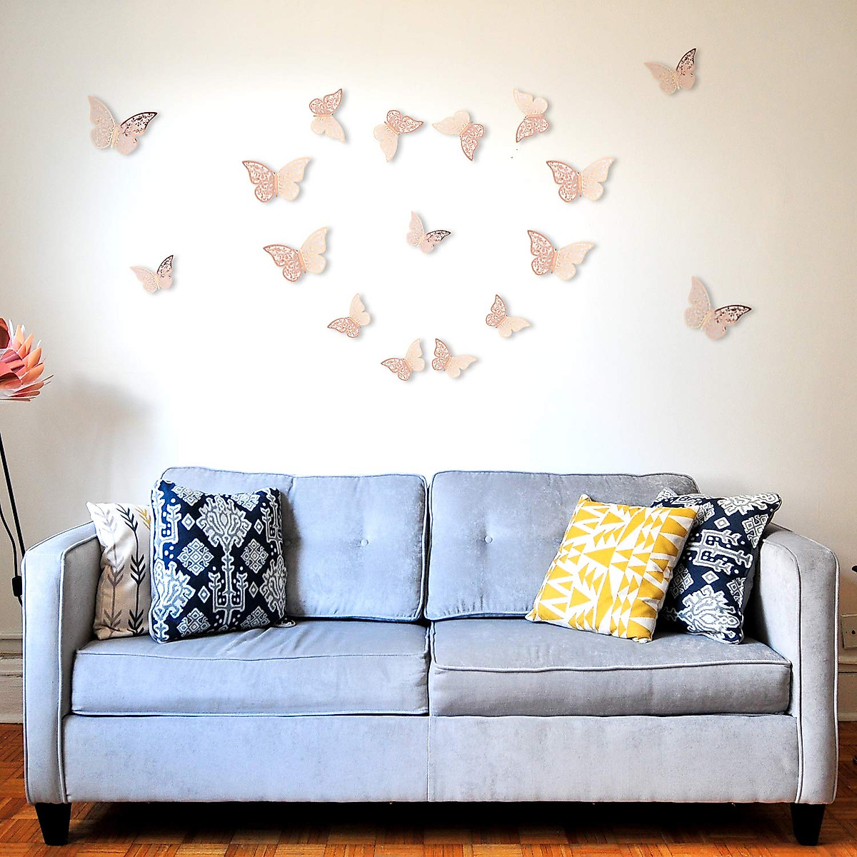 AIEX 24pcs 3D Butterfly Stickers 3 Sizes Wall Decals Room Decoration for Bedroom Party Wedding (Rose Gold)