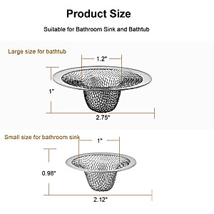 6-Pack Bathroom Sink and Tub Drain Strainer Screen Mesh, 2 Sizes 2.12" and 2.75" Top / 1" Basket Small Hair Catcher Shower Drain for Bathroom, Lavatory, Balcony, Utility, RV, Floor Drain, Sink Basin
