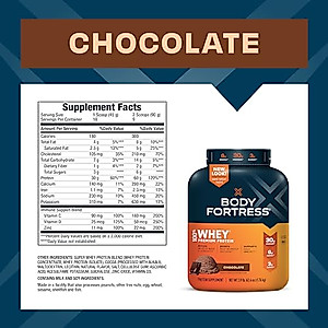 Body Fortress Super Advanced Whey Protein Powder, Chocolate, 60g Protein & 12g BCAAs Per 2 Scoops, Muscle Gain & Recovery, Immune Support with Vitamins C & D, 3.9lbs (Packaging May Vary)