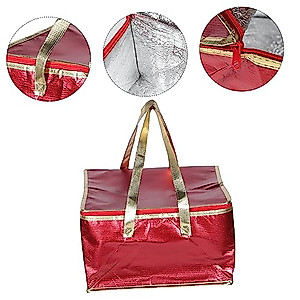 Baluue Nonwoven Fabric -insulation Bag Foldable Tote Small Cooler Camping Tote Thermal Bag with Zipper Food Delivery Tote Bag Tote Bag with Zipper Collapsible Insulated Bag Red Pizza