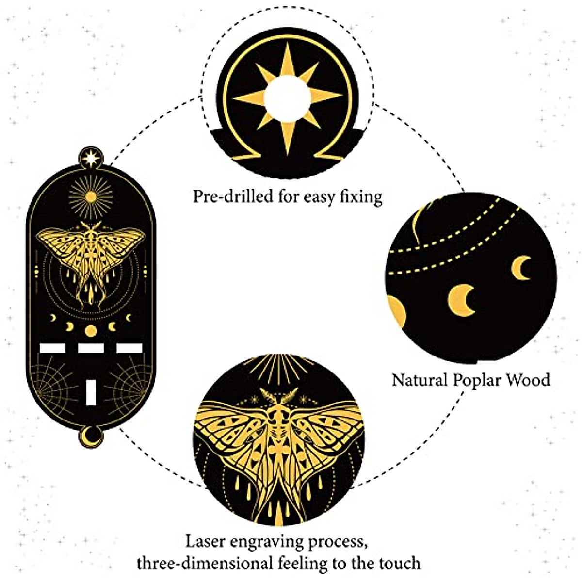 CREATCABIN 2Pcs Small Crystal Shelf Display Butterfly Wooden Crystal Holder Magical Witch Stuff Boho Rustic Altar Shelf for Hanging Crystals Stone Necklace Witchy Room Wall Decor 3.03 x 7.01inch